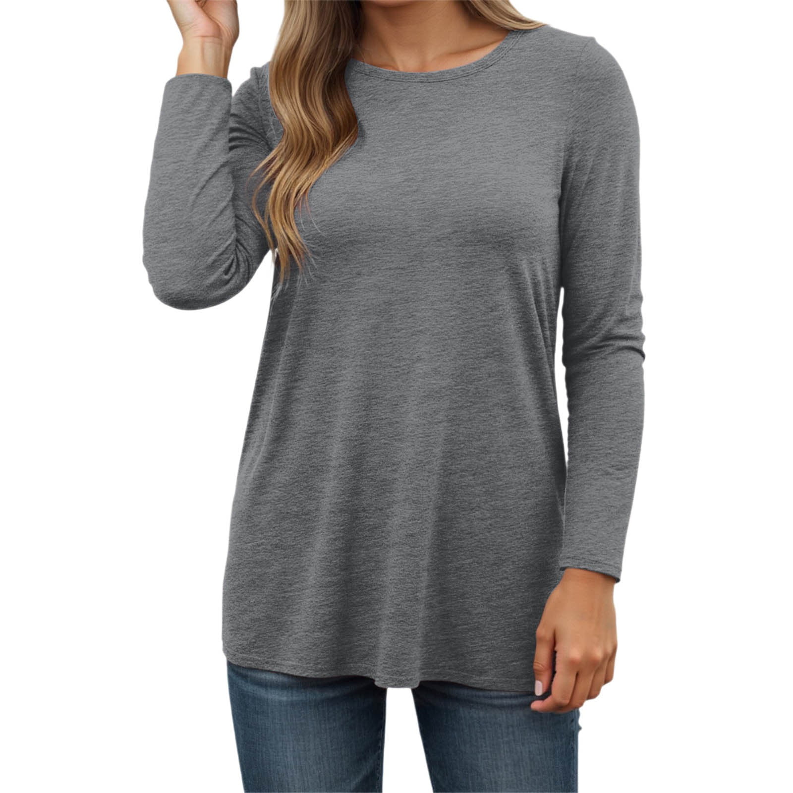 ADEYPCGD Women's Long Sleeve Round Neck Top for Spring Autumn Comfort ...