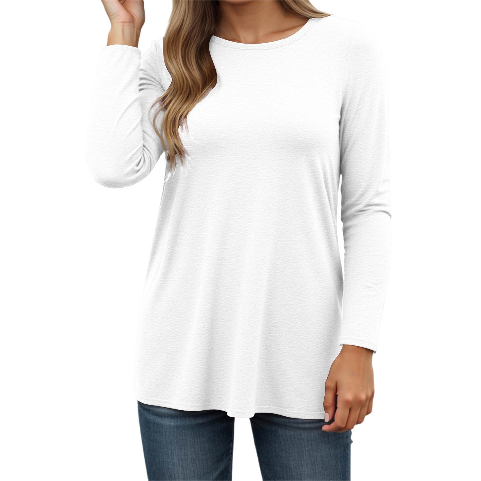 ADEYPCGD Women's Long Sleeve Round Neck Top for Spring Autumn Comfort ...