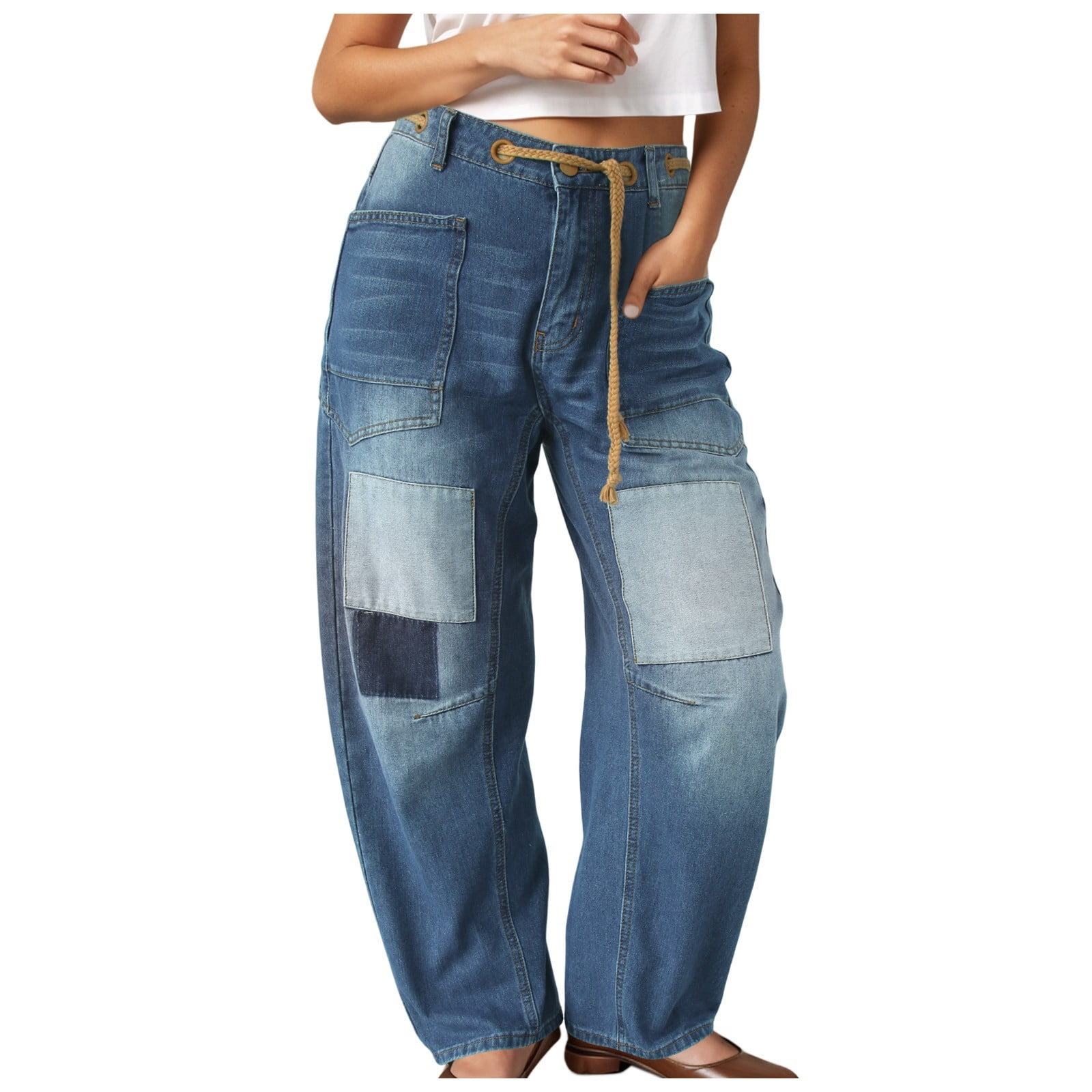 ADEYPCGD Women's Loose Fit Straight Leg Jeans for Women with Drawstring ...