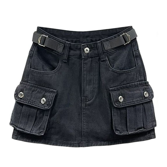 ADEYPCGD Women's Low Waist A-Line Denim Cargo Mini Skirt with ...