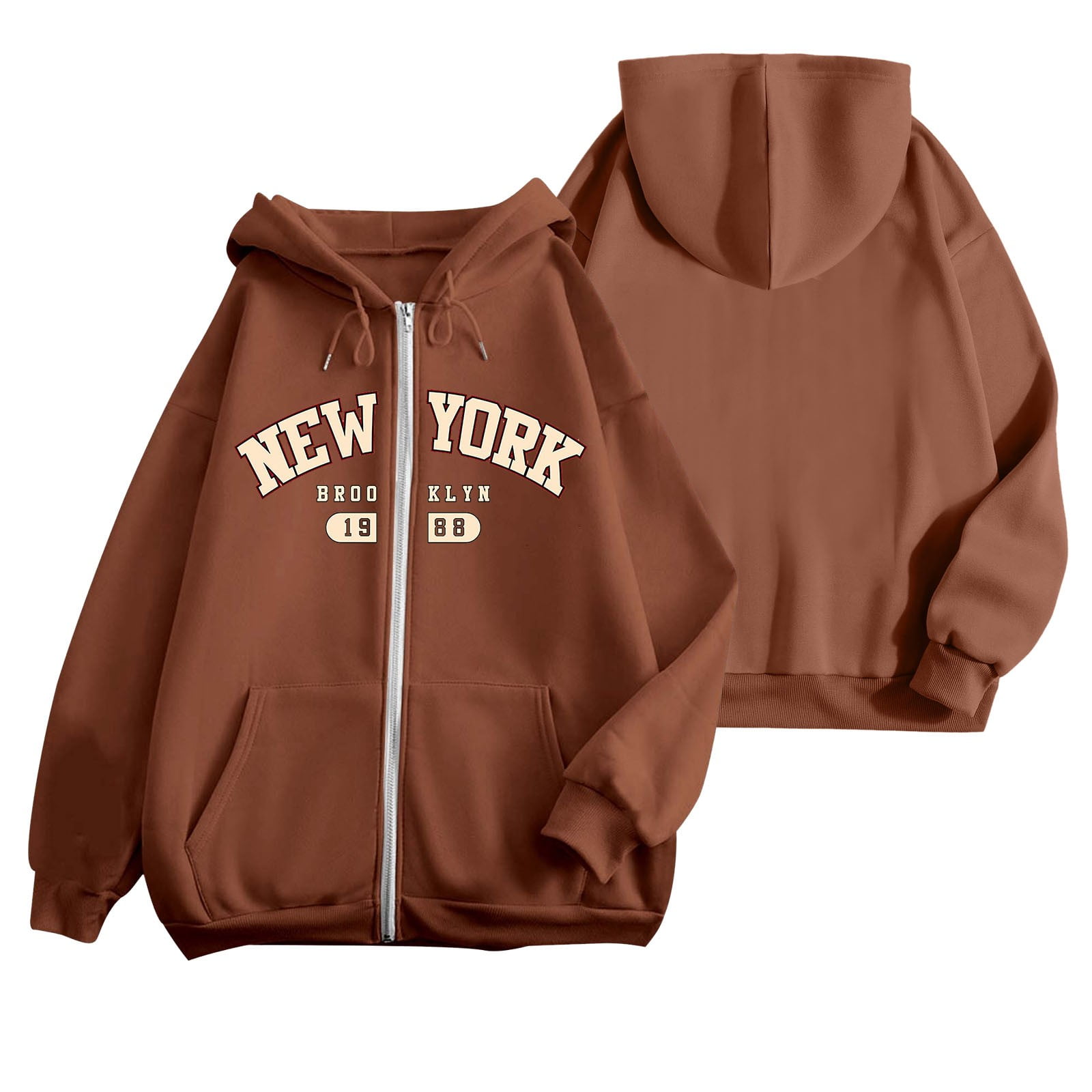 ADEYPCGD Women's New York Graphic Zip Up Hoodies Full Zip Hoodie Letter ...
