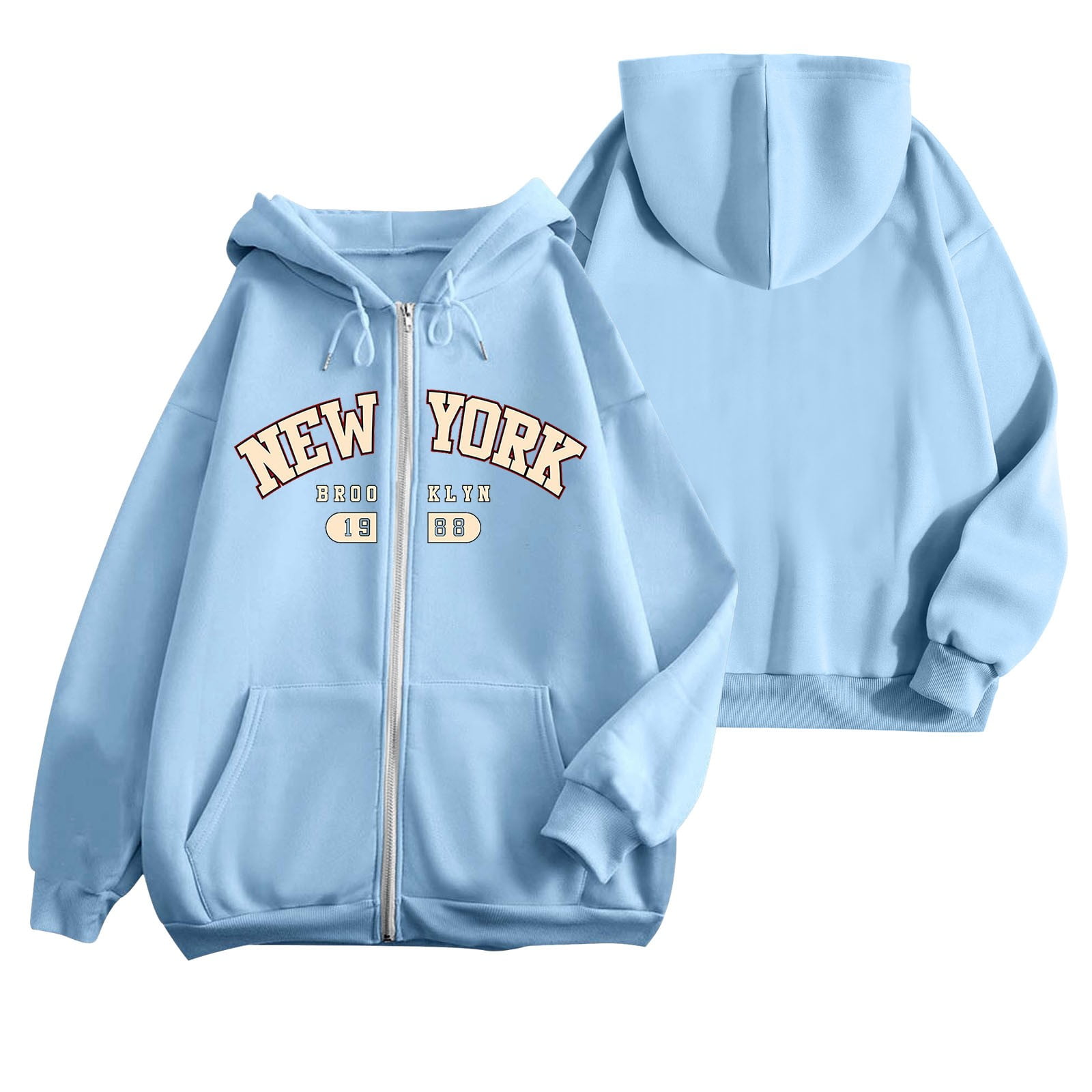 ADEYPCGD Women's New York Graphic Zip Up Hoodies Full Zip Hoodie Letter ...