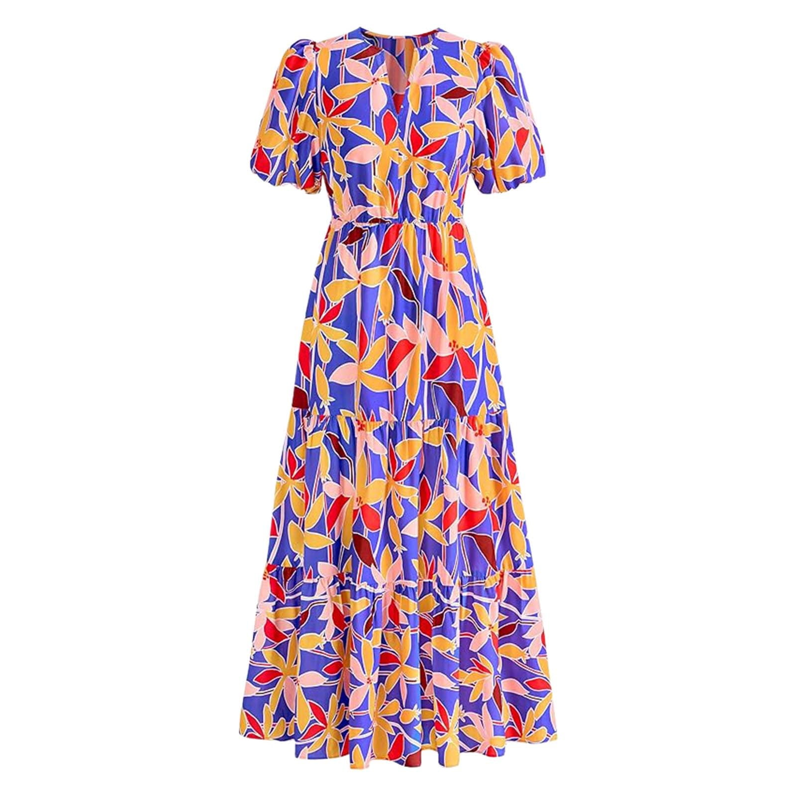 ADEYPCGD Women's Plus Size Dress - Elegant Floral Print V-Neck Casual ...