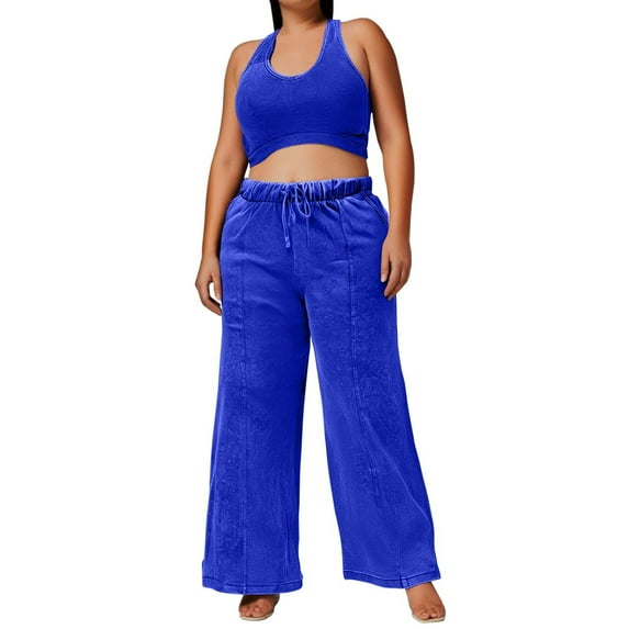 ADEYPCGD Women's Plus Size Summer Casual Outfit Sleeveless Crop Top ...