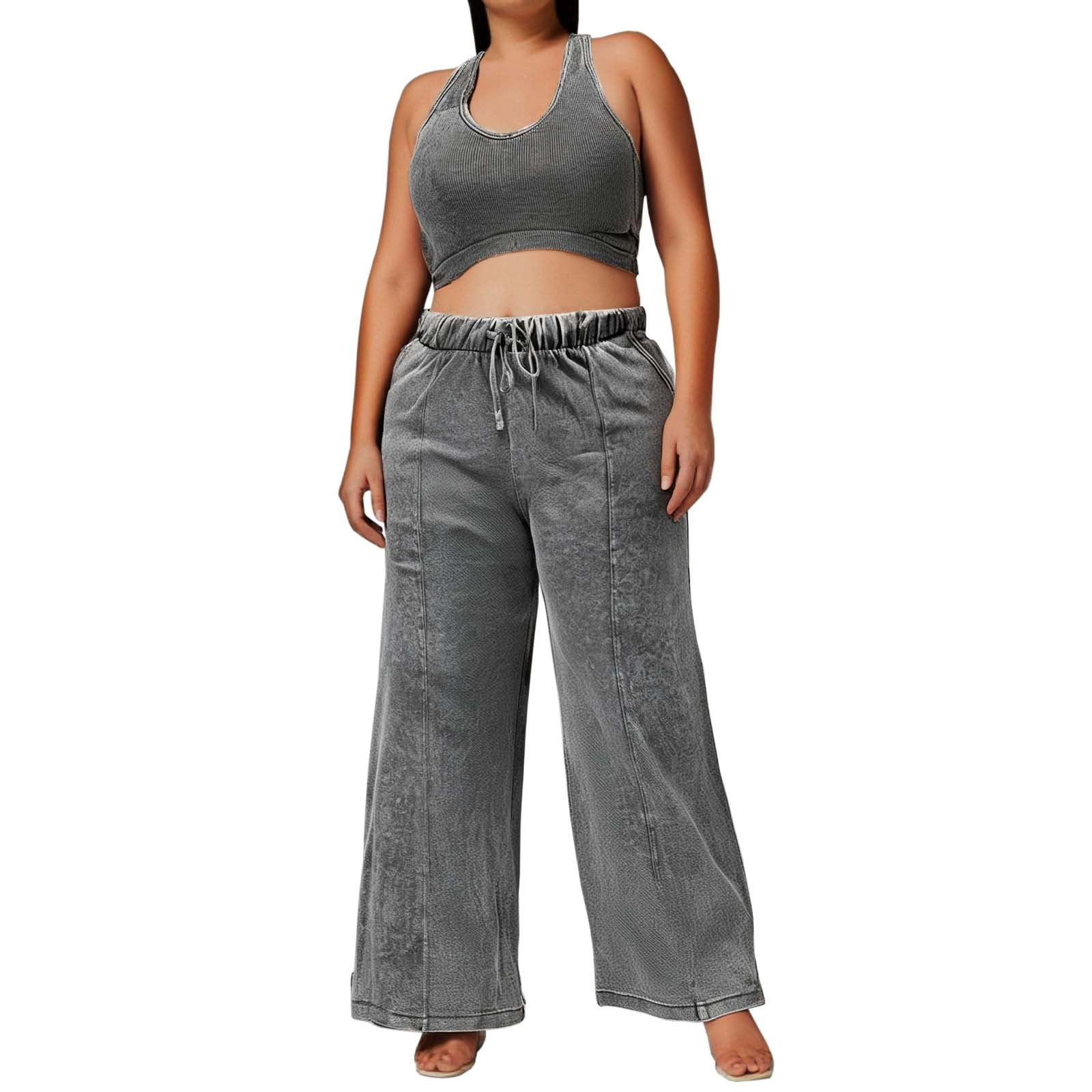 ADEYPCGD Women's Plus Size Summer Casual Outfit Sleeveless Crop Top ...