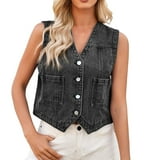 ADEYPCGD Women’s Ribbed Camisole V Neck Denim Vest Top with Pocket and ...