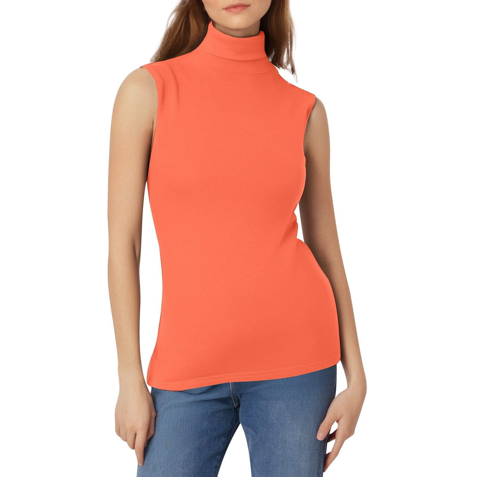 ADEYPCGD Women’s Seamless Camisole Solid Color Turtleneck Sleeveless ...
