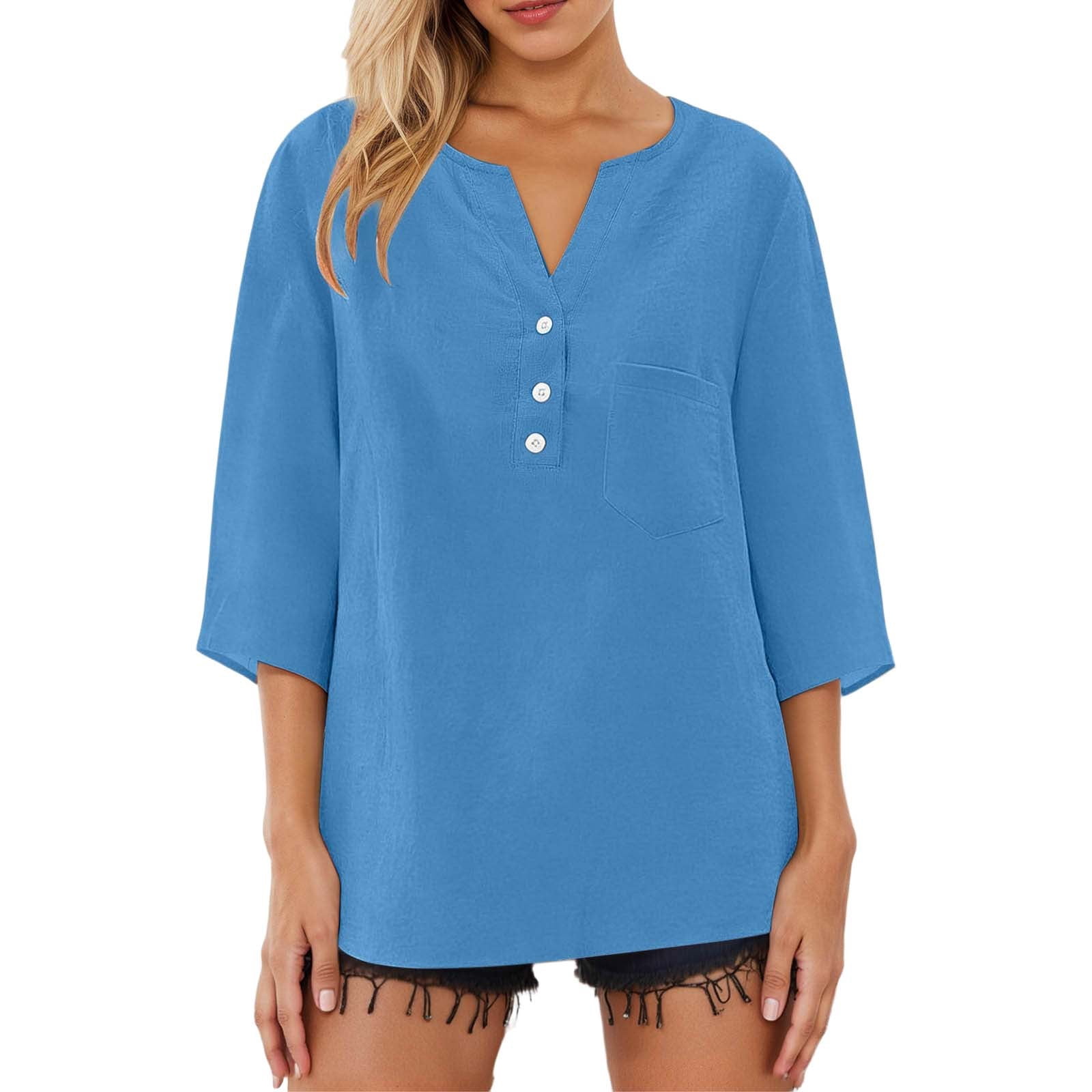 ADEYPCGD Women's Solid Color Loose Fitting Shirt with Button Detail and ...