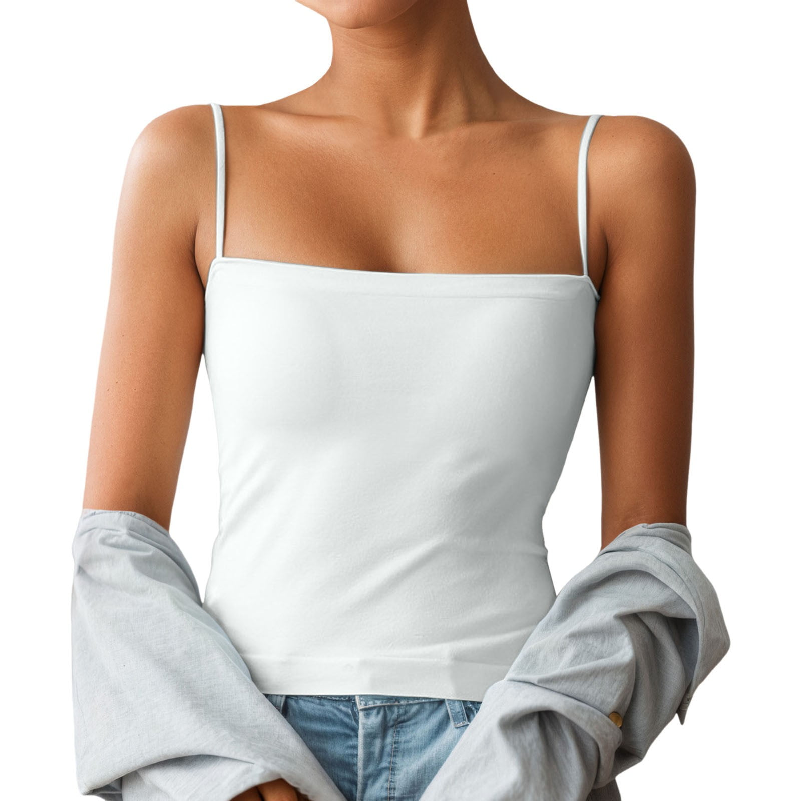 ADEYPCGD Women’s Spaghetti Strap Camisole Seamless Built-In Bra ...