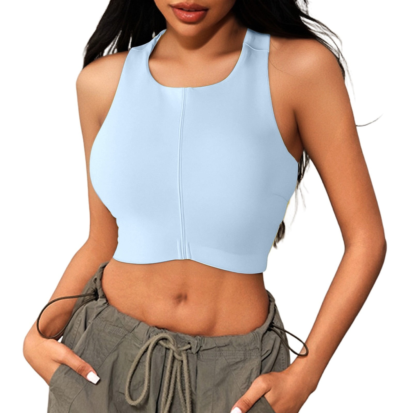 ADEYPCGD Women’s Stretchy Tank Tops High Neck Racerback Longline Sports ...