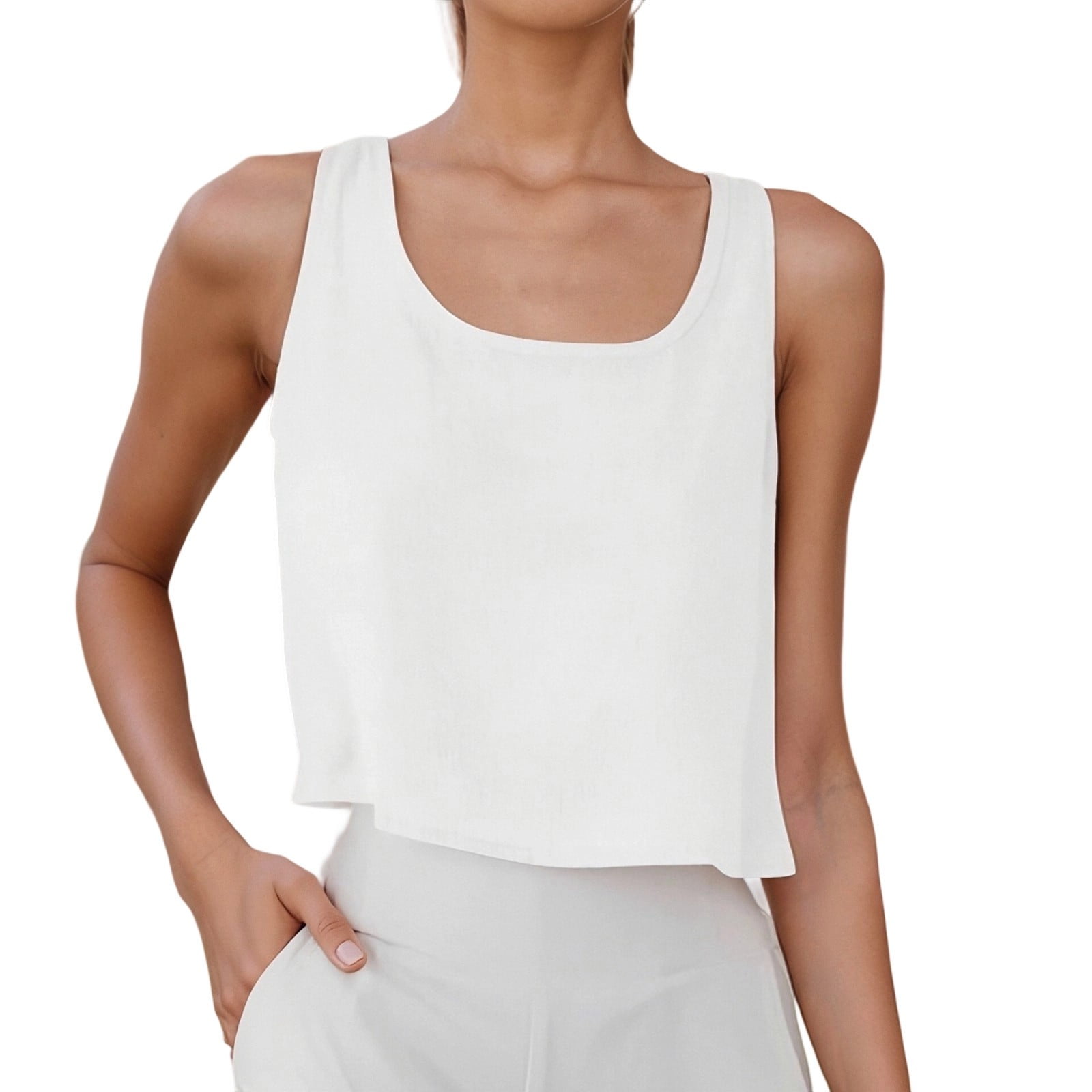 ADEYPCGD Women’s Stretchy Tank Tops Linen Blend Casual Button Up Tank ...