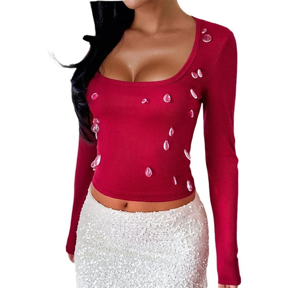 ADEYPCGD Women's T-Shirts Slim Fit Long Sleeve Solid Color Top for ...