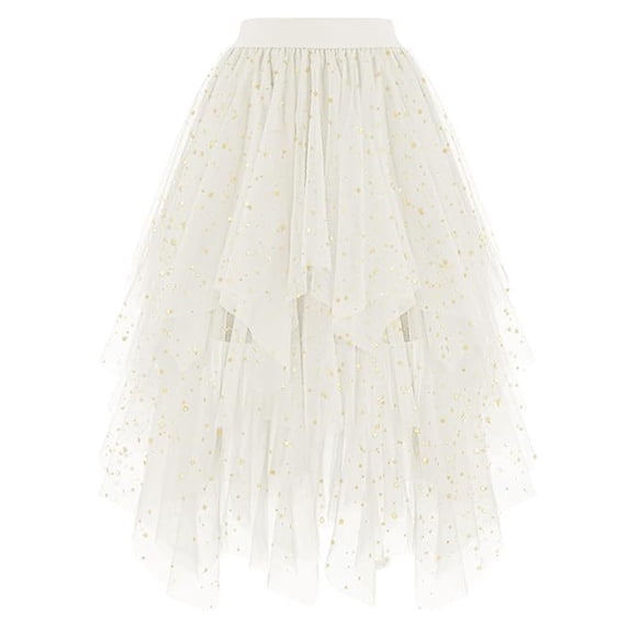 ADEYPCGD Women's Tulle Cake Skirt High Waist Pleated Long High Low ...