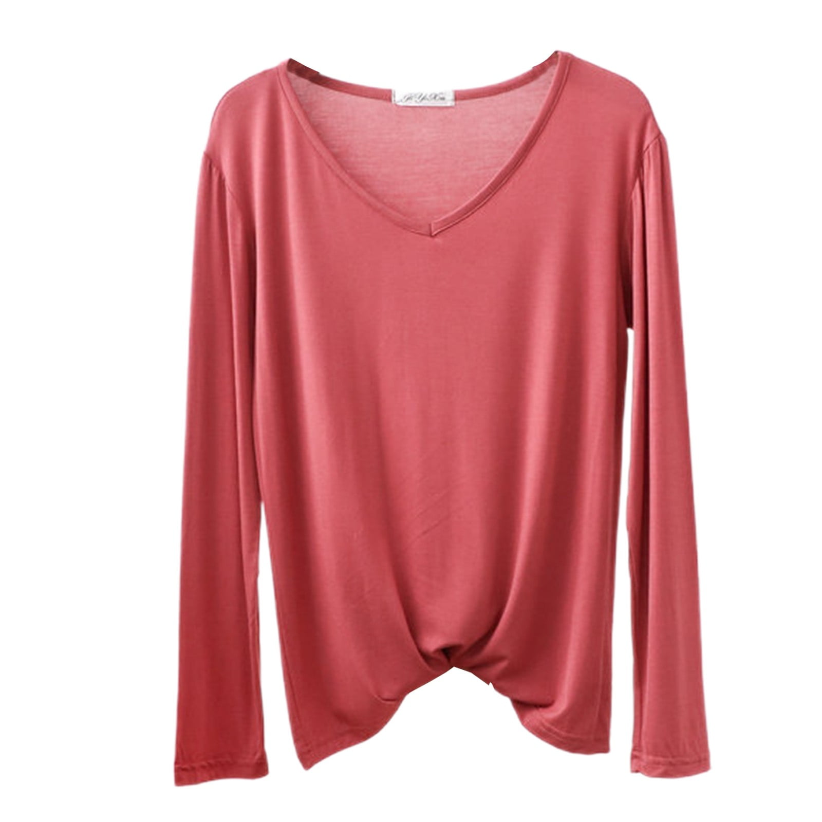ADEYPCGD Women's V Neck Long Sleeve Basic Top for Everyday Wear and ...