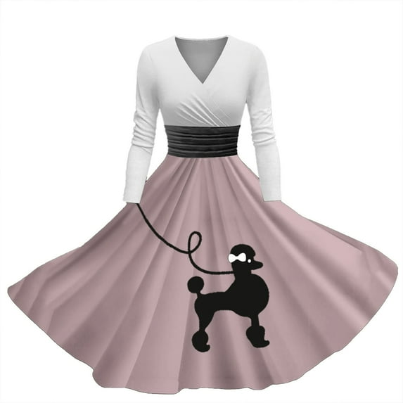 ADEYPCGD Women's and Women's Plus Size Dress Lady Poodle Dress Fashion ...