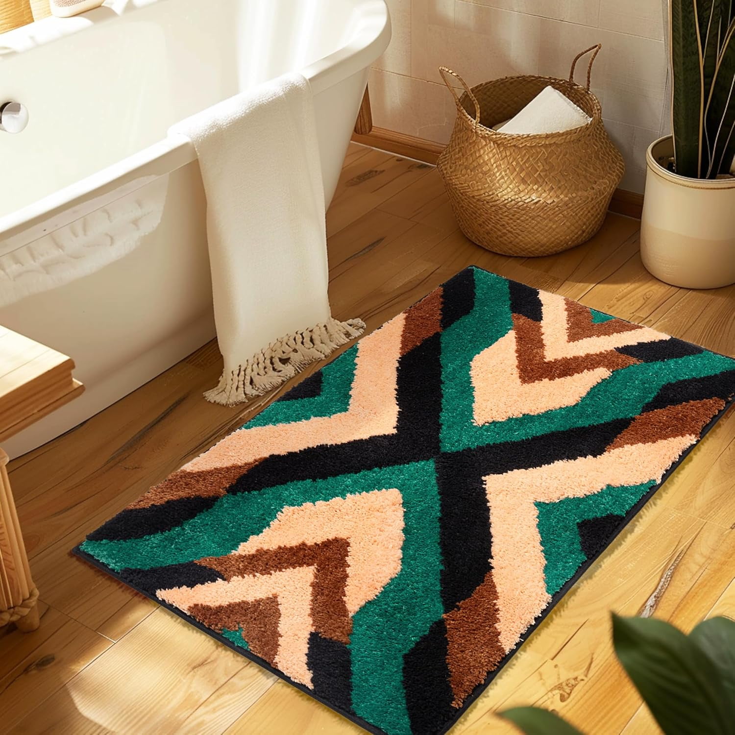 ADHART Black Bath Rugs Boho Bathroom Rugs Non Slip Washable Western ...