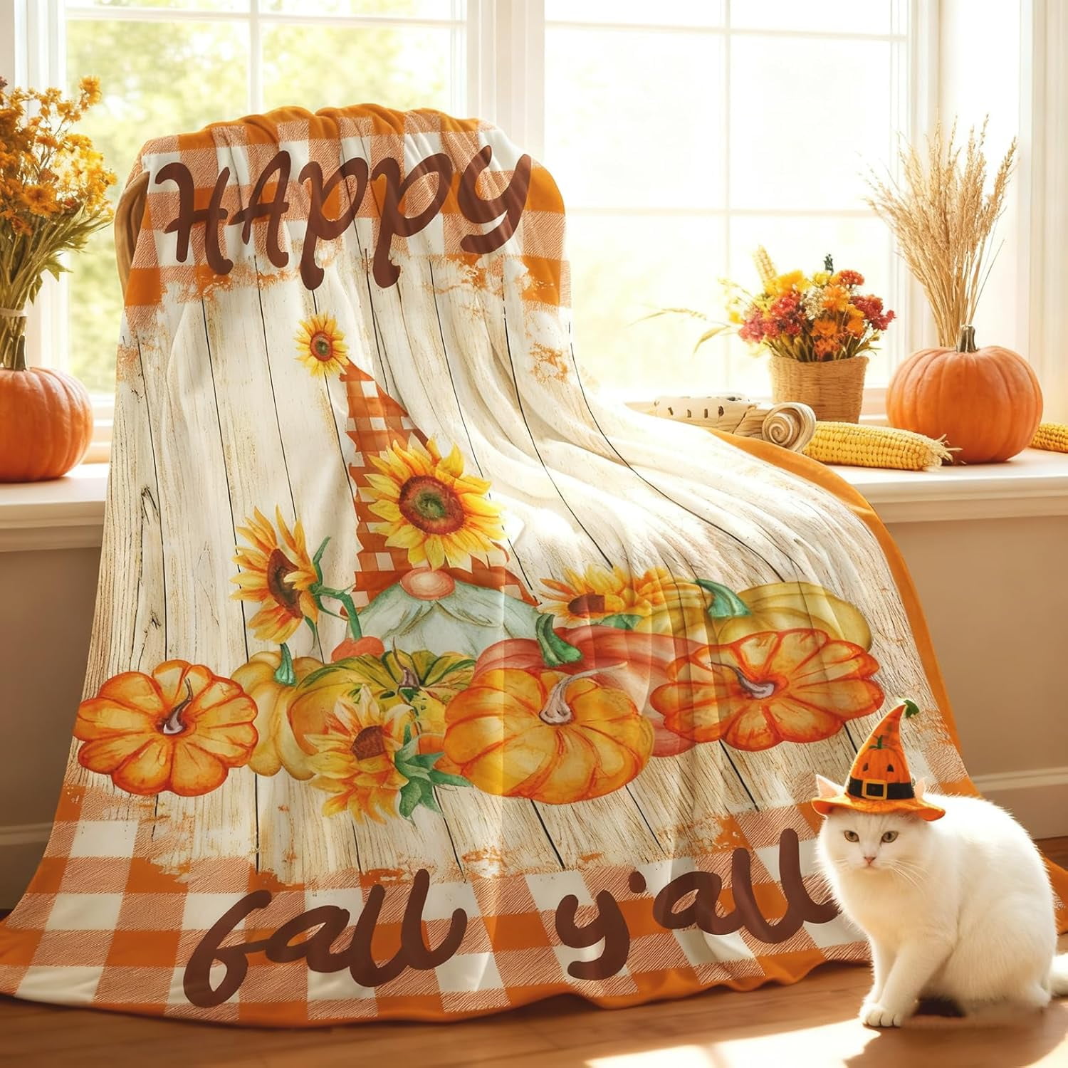 ADHART Fall Throw Blanket, Pumpkin Autumn Cute gnome Throw Flannel ...
