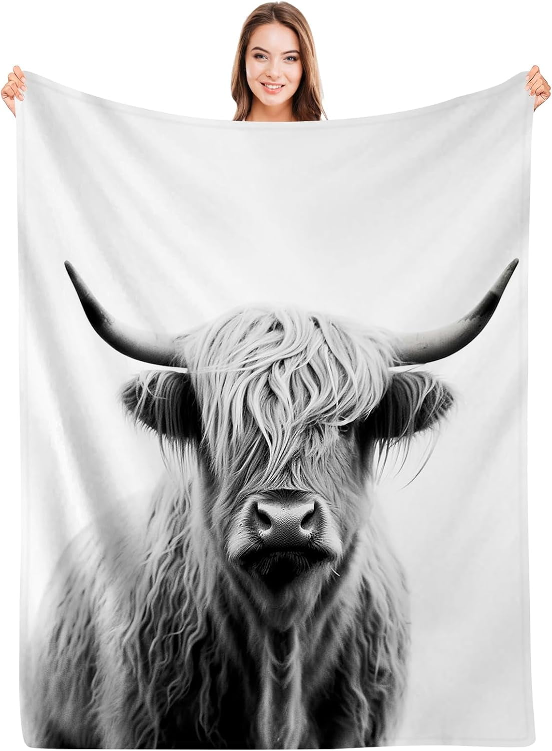 ADHART Highland Cow Blanket,Portrait of Cow Pattern Flannel Fleece ...