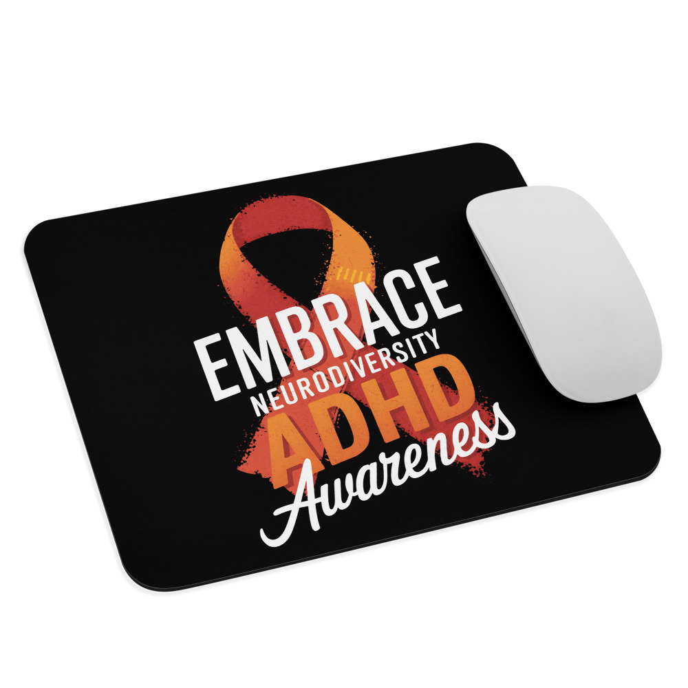 ADHD Awareness Month Orange Ribbon Mouse Pad, Embrace Neurodiversity ...