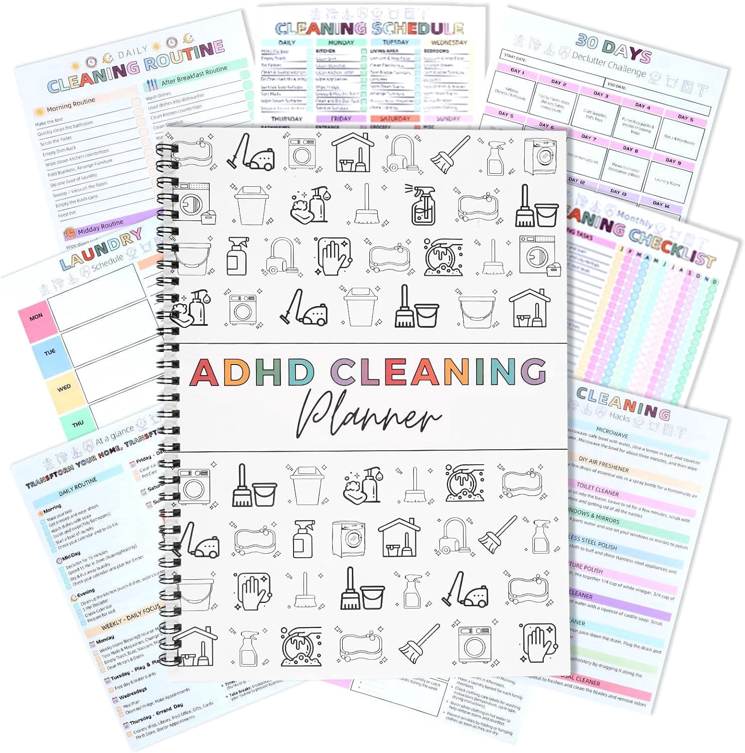ADHD Cleaning Planner, Undated Spiral Bound Housekeeping Schedule ...