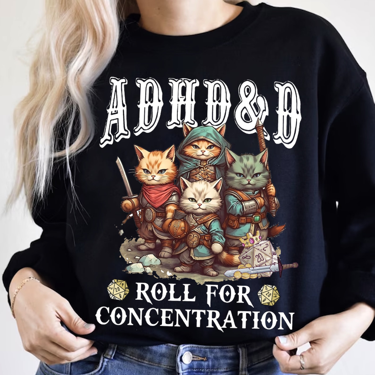 ADHD DnD Cat Sweatshirt, Cat DnD Shirt, Mental Health DM Gift,TTRPG ...