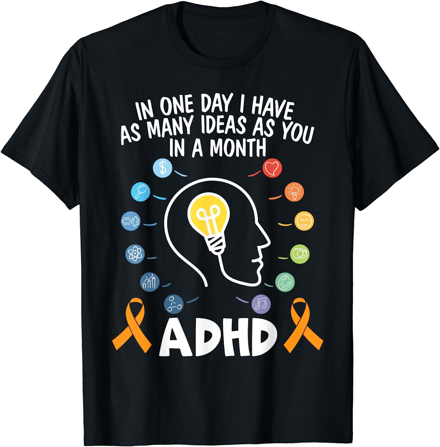 ADHD Warrior Embrace Neurodiversity ADHD Awareness T-Shirt Black Large ...