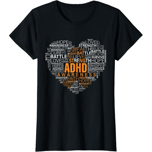 ADHD awareness words cloud heart support proud ADHD warrior T-Shirt ...