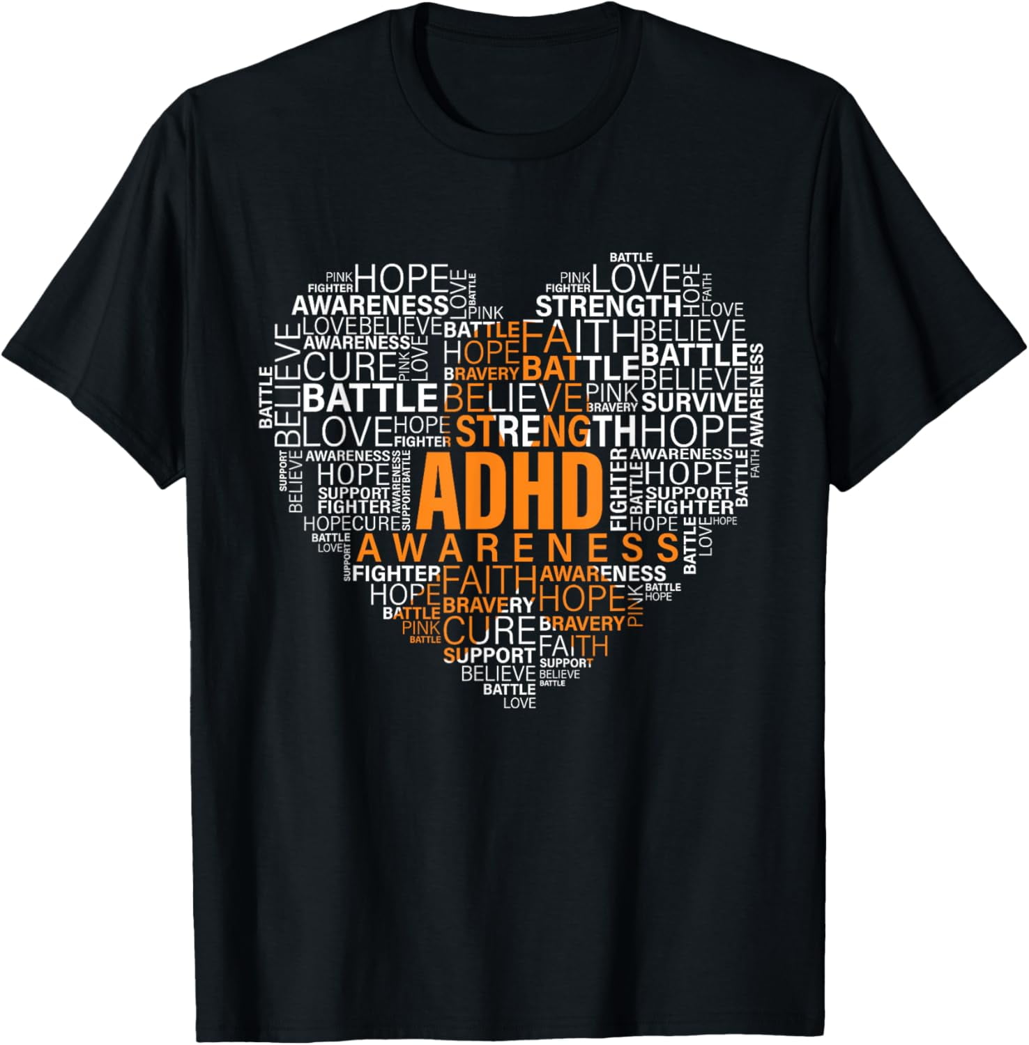 ADHD awareness words cloud heart support proud ADHD warrior T-Shirt ...