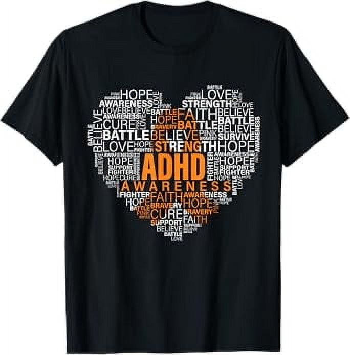 ADHD awareness words cloud heart support proud ADHD warrior T-Shirt ...