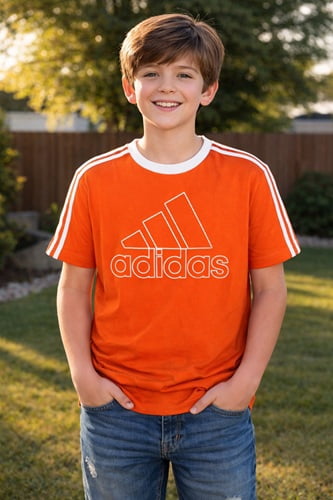 ADIDAS Big Boys 3 Stripes Graphic Logo Jersey T Shirt Orange/White ...