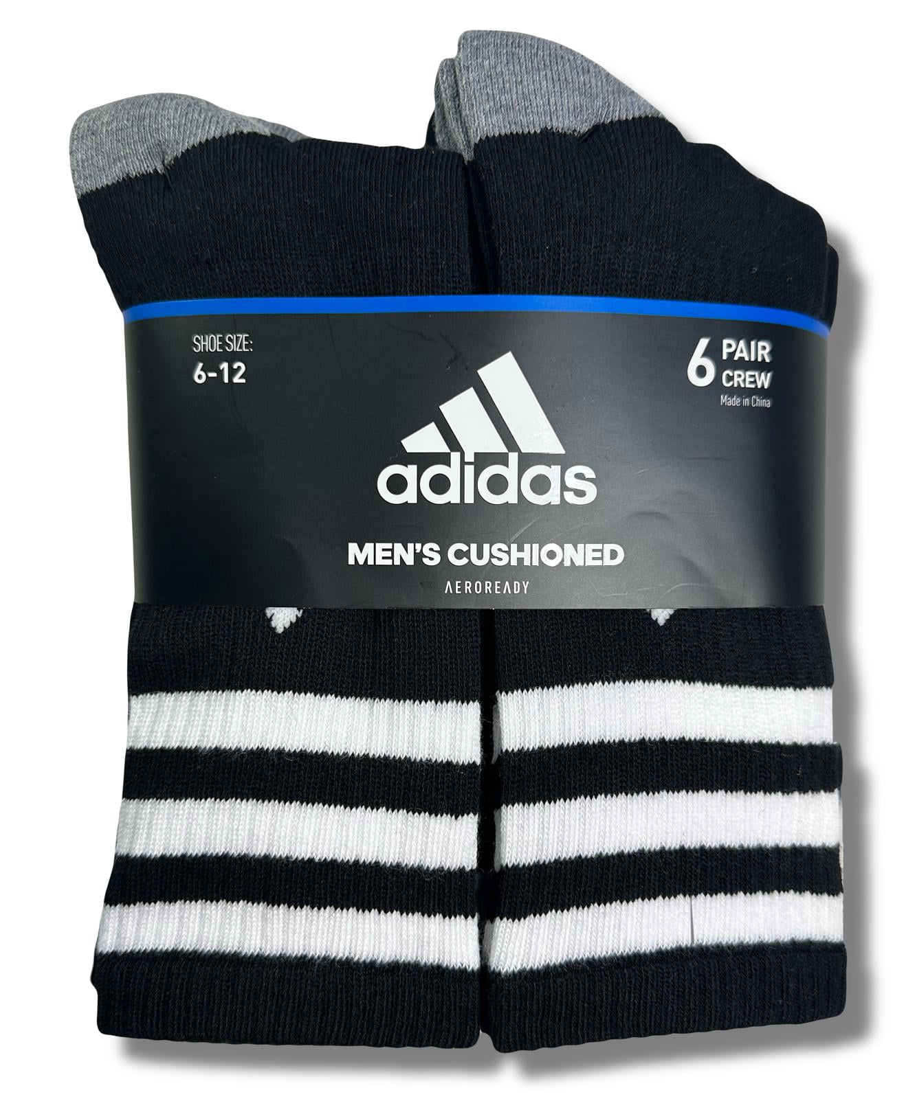 ADIDAS SOCKS MEN'S - CREW CUT 253 - BLACK - LARGE (6-12) - PACK 6 ...
