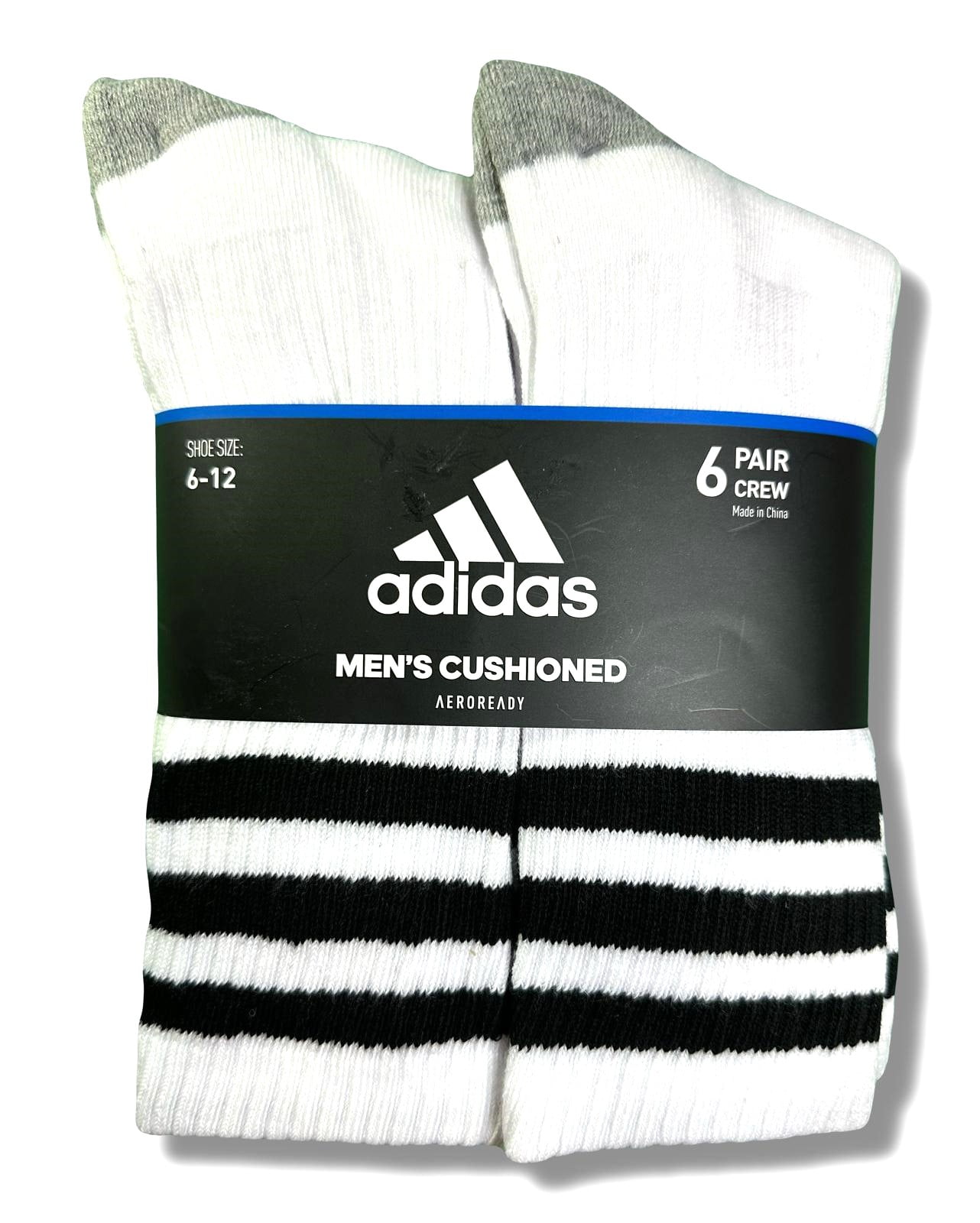 ADIDAS SOCKS MEN'S - CREW CUT 253 - WHITE - LARGE (6-12) - PACK 6 ...