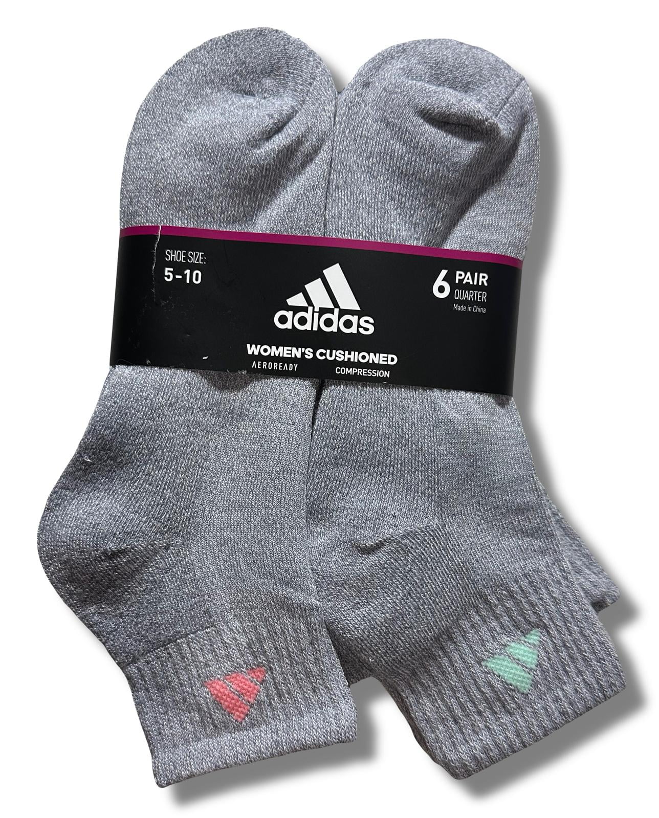 ADIDAS SOCKS WOMEN'S - QUARTER CUT - 243 GRAY COMPRESSION - SHOE SZ 5 ...