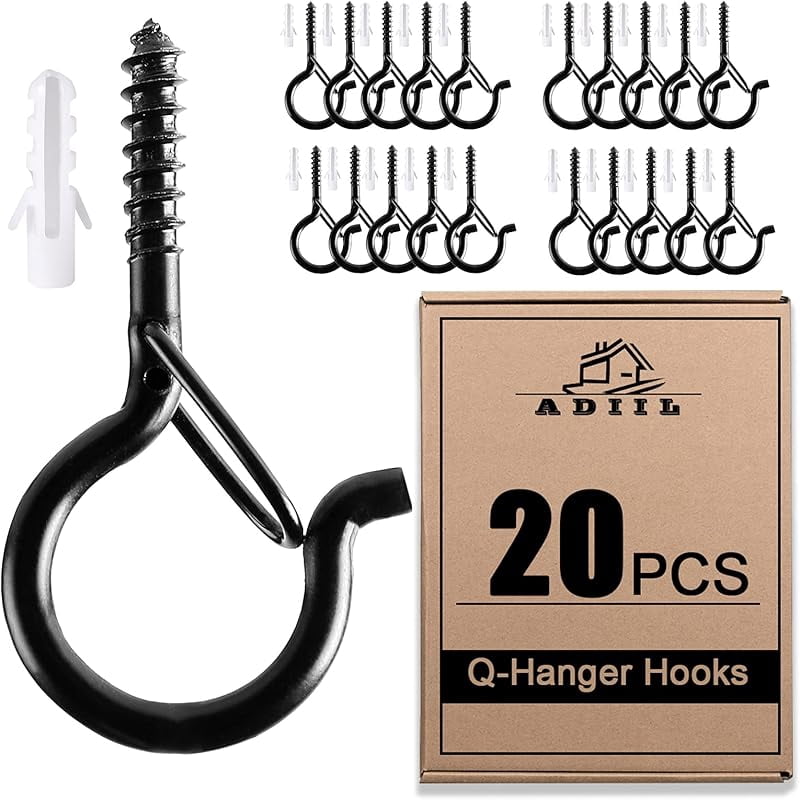 ADIIL 20 PCS Q Hanger Hooks with Safety Buckle, Windproof Screw Hooks ...