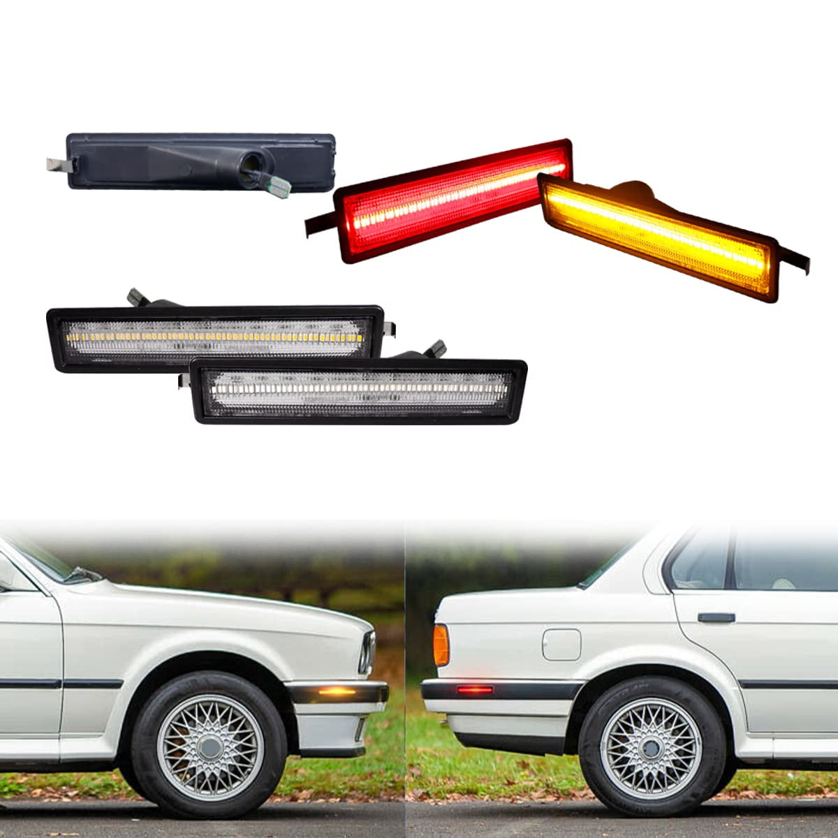 ADIIL 4PCS Front and Rear Bumper Sidemarkers Lamps For 84-91 BMW E30 3 Series/89-95 E34 5 Series ...