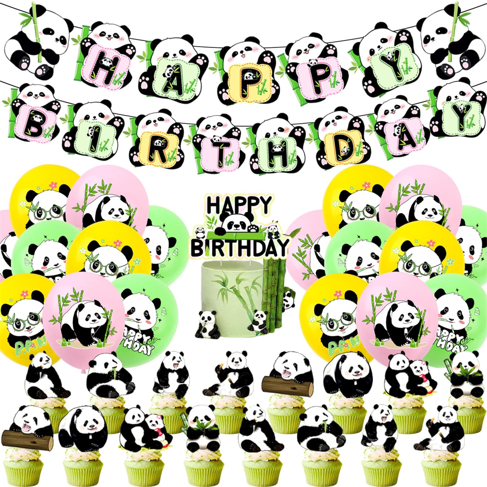 ADILAIDUN 36 Pc Panda DHF10 Theme Party Decorations Set - Black & White ...