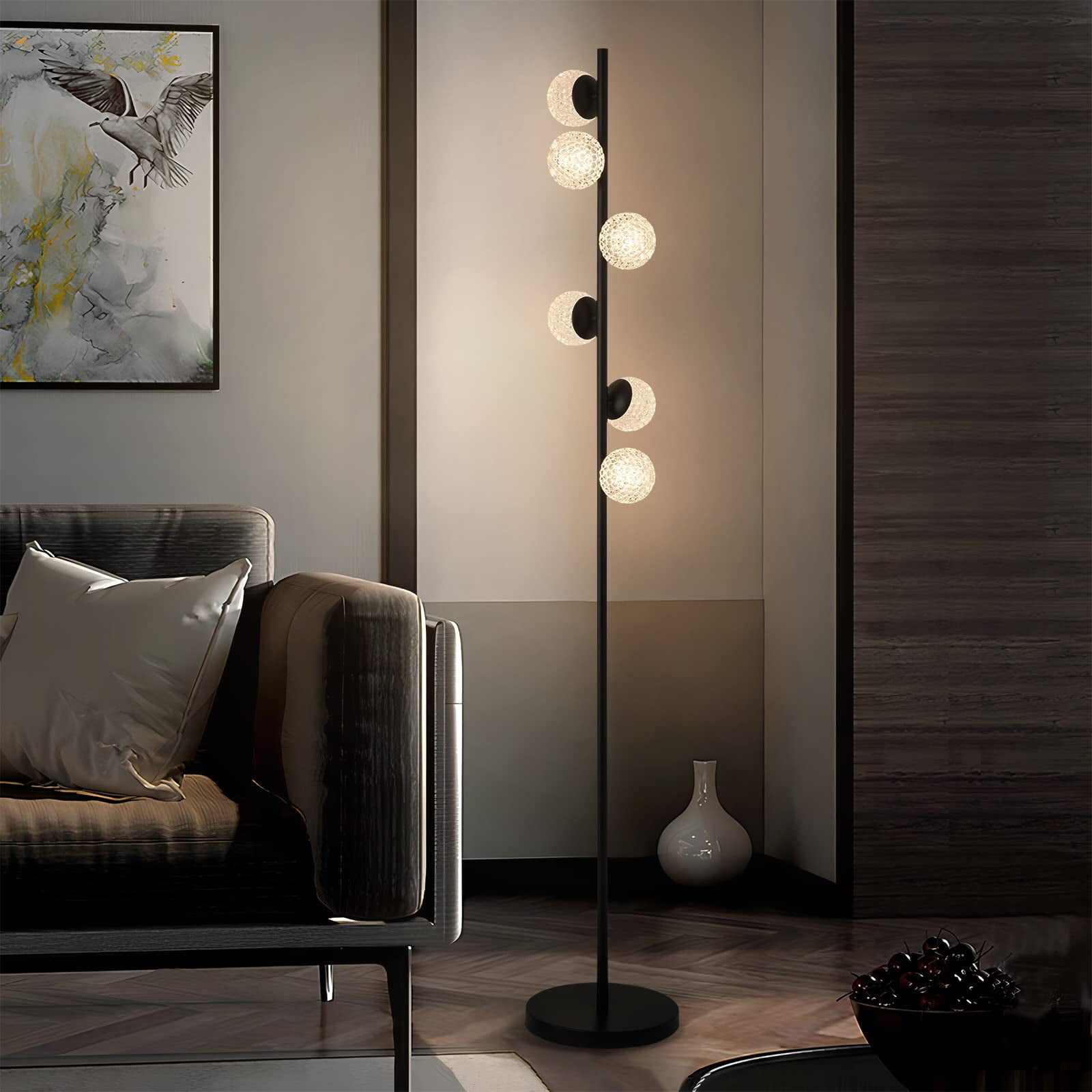 ADISUN Globe Crystal Modern Floor Lamp with Remote Control 6-Heads ...