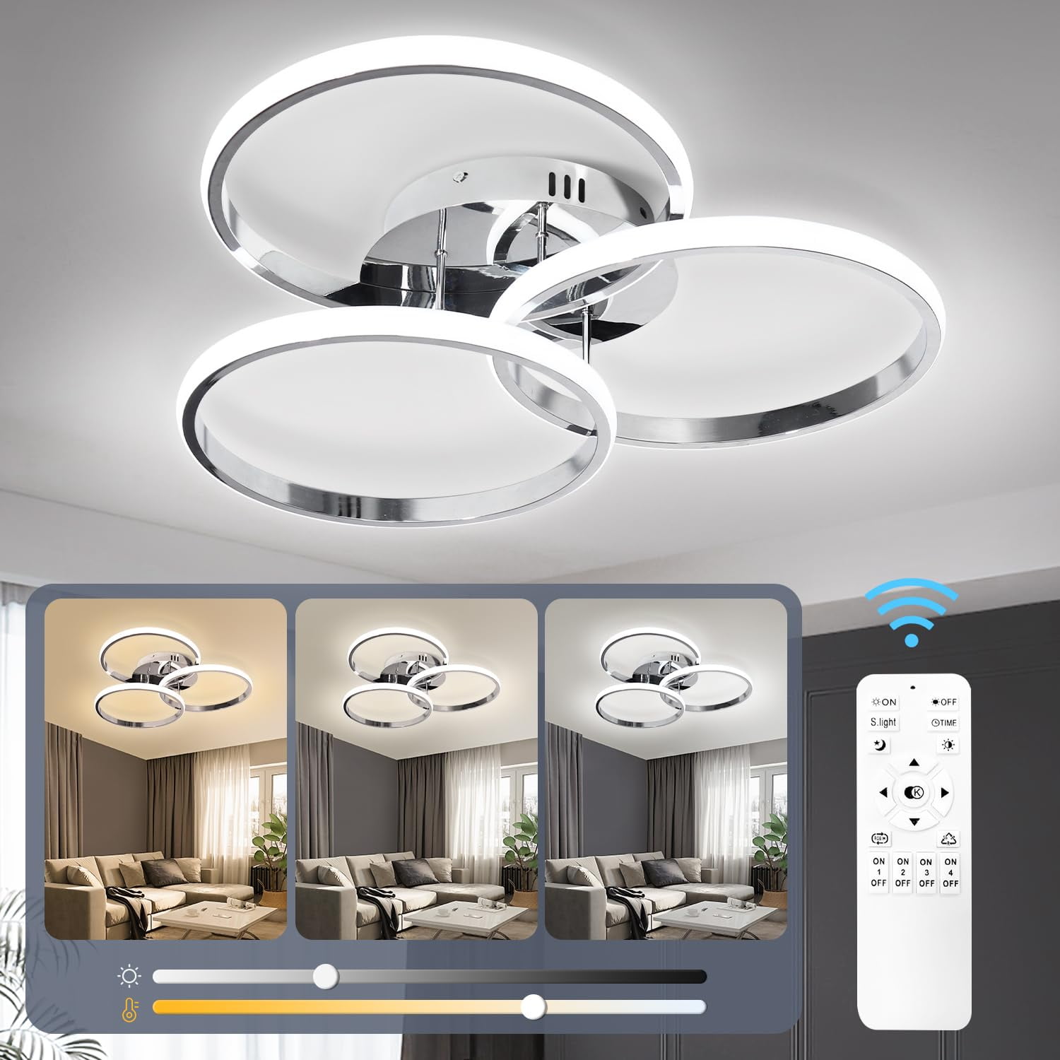 ADISUN Dimmable LED Ceiling Light with Remote, Flush Mount, Chrome for ...