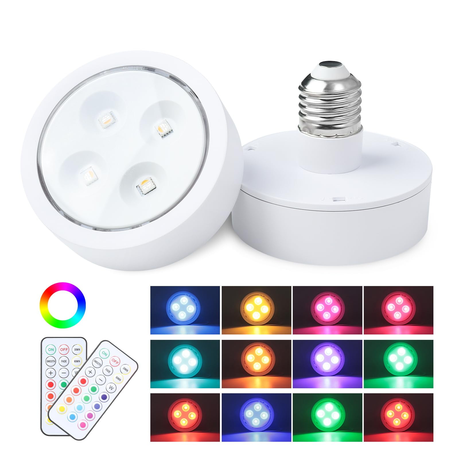 ADISUN LED Puck Lights Bulbs Sets of 2, 13 Colors RGB Dimmable with ...