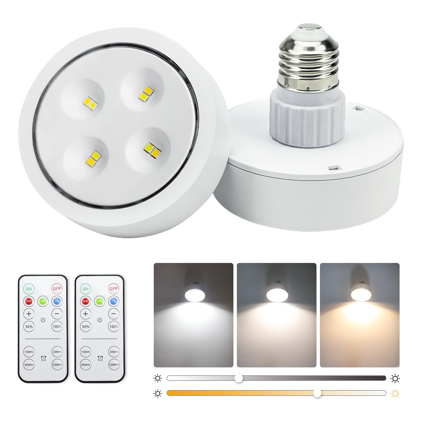 ADISUN LED Puck Lights Bulbs Sets of 2 Dimmable with Remote Control ...