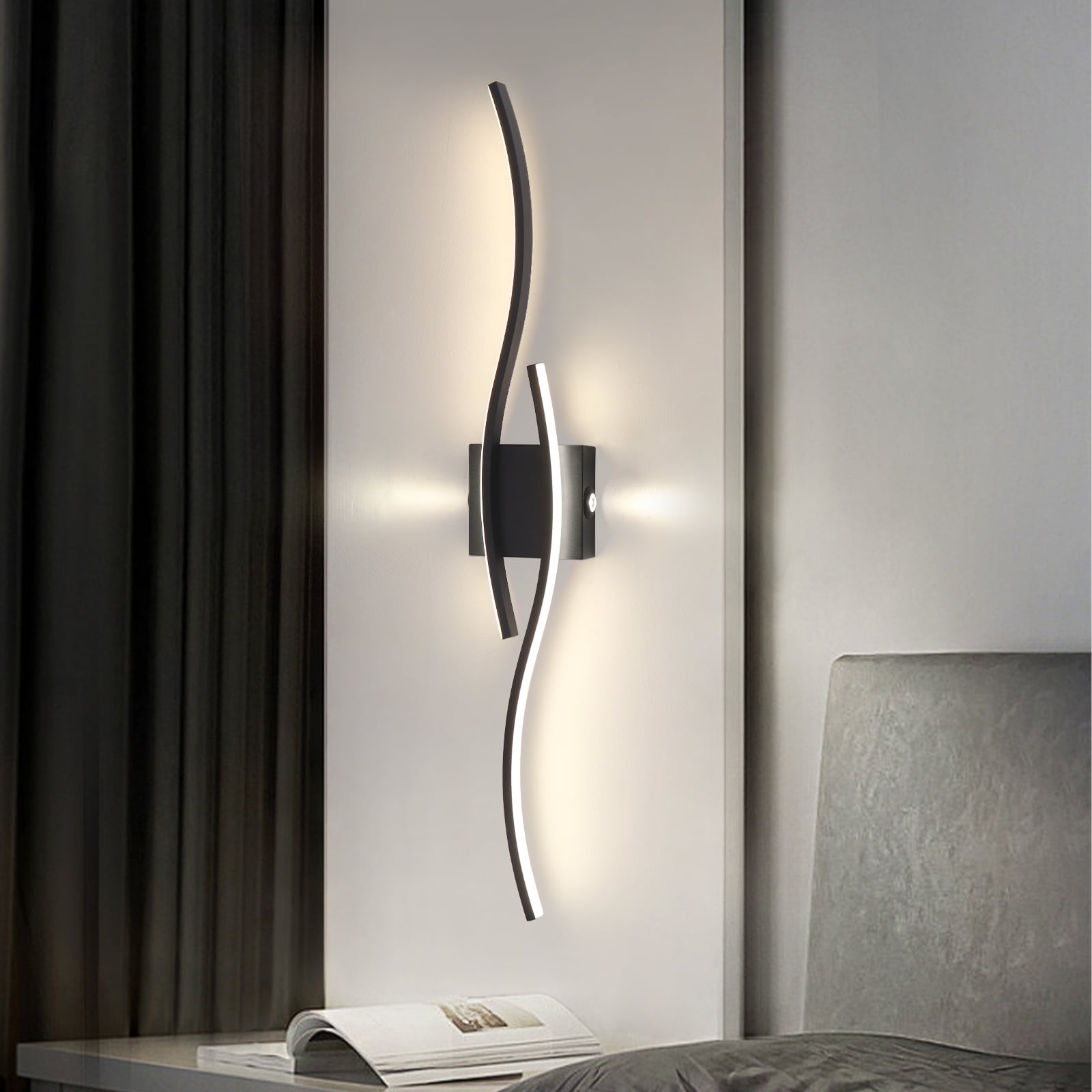ADISUN LED Wall Light Sconce Modern Wave Wall Lighting Fixtures Wall ...