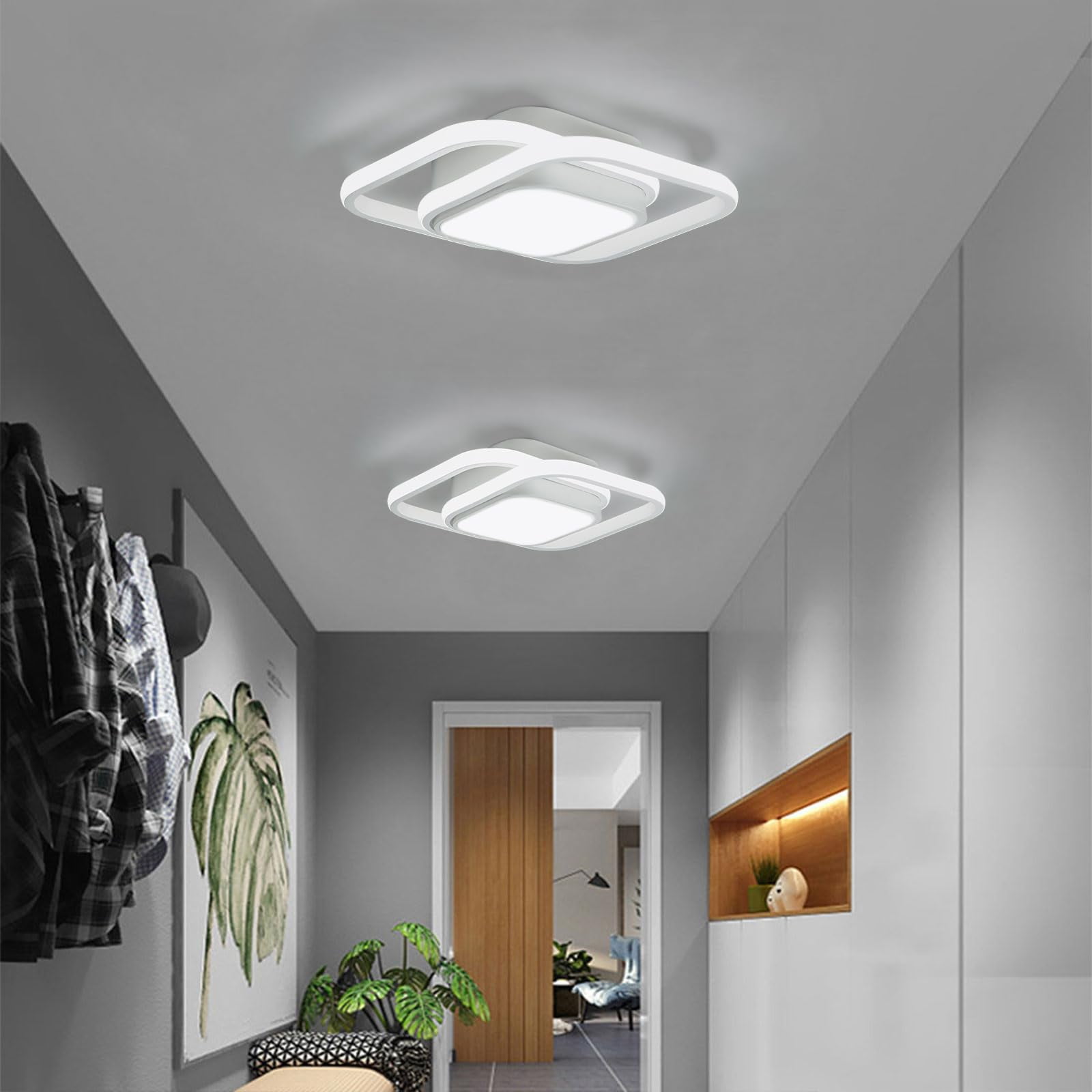 ADISUN Modern LED Kitchen Overhead Lamp, Acrylic Double Square Flush ...