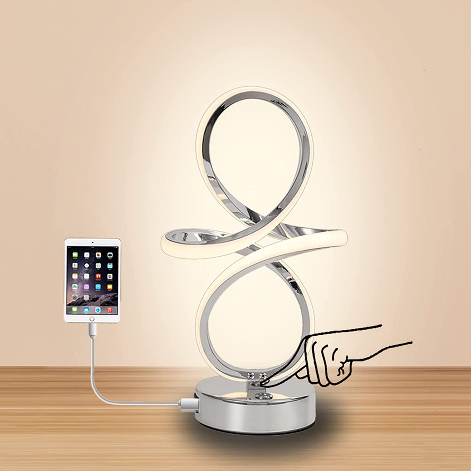 ADISUN Modern LED Table Lamp, 24W Dimmable Touch Control, 3 Colors, USB ...