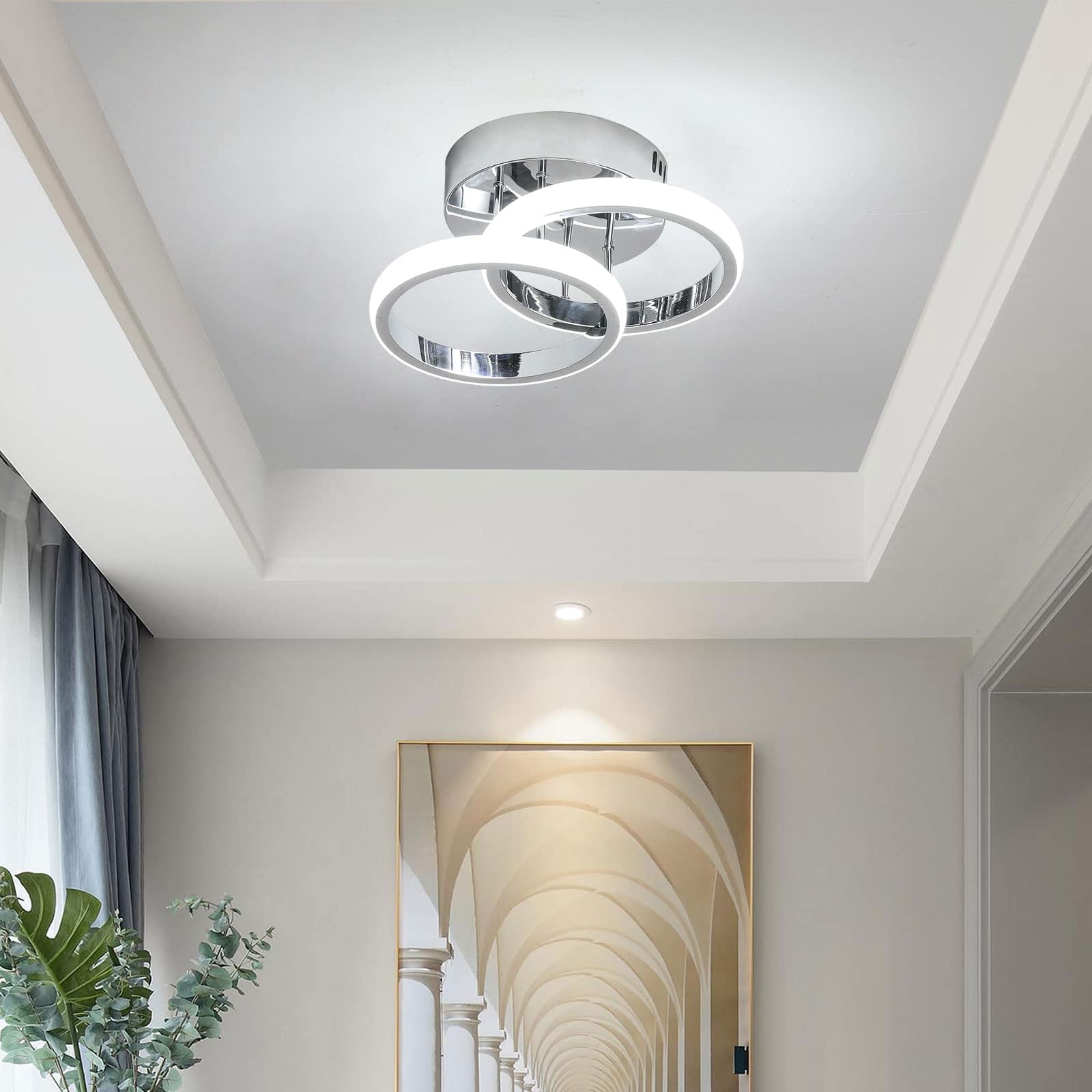 ADISUN Modern LED Ceiling Light, 6000K Cool White, Chrome, Bedroom ...