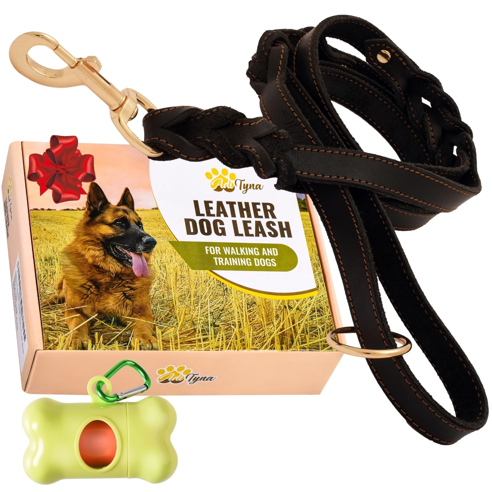 ADITYNA Double Handle Leather Dog Leash 6ft - Heavy Duty Braided Leash ...