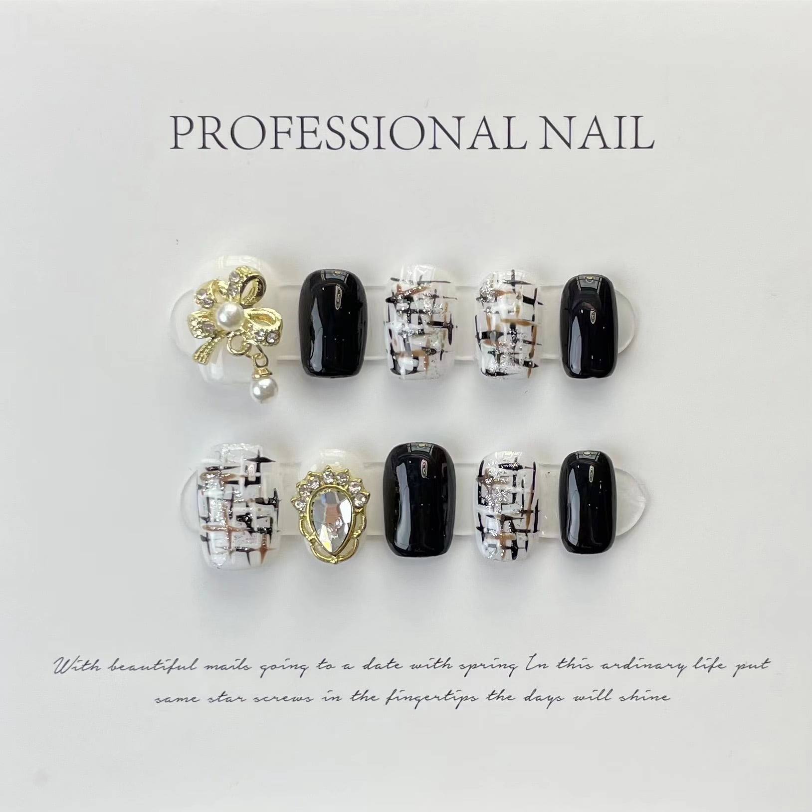 ADITYSHOP - Handmade Mocha and Black Café Press-On Nails Large Black ...