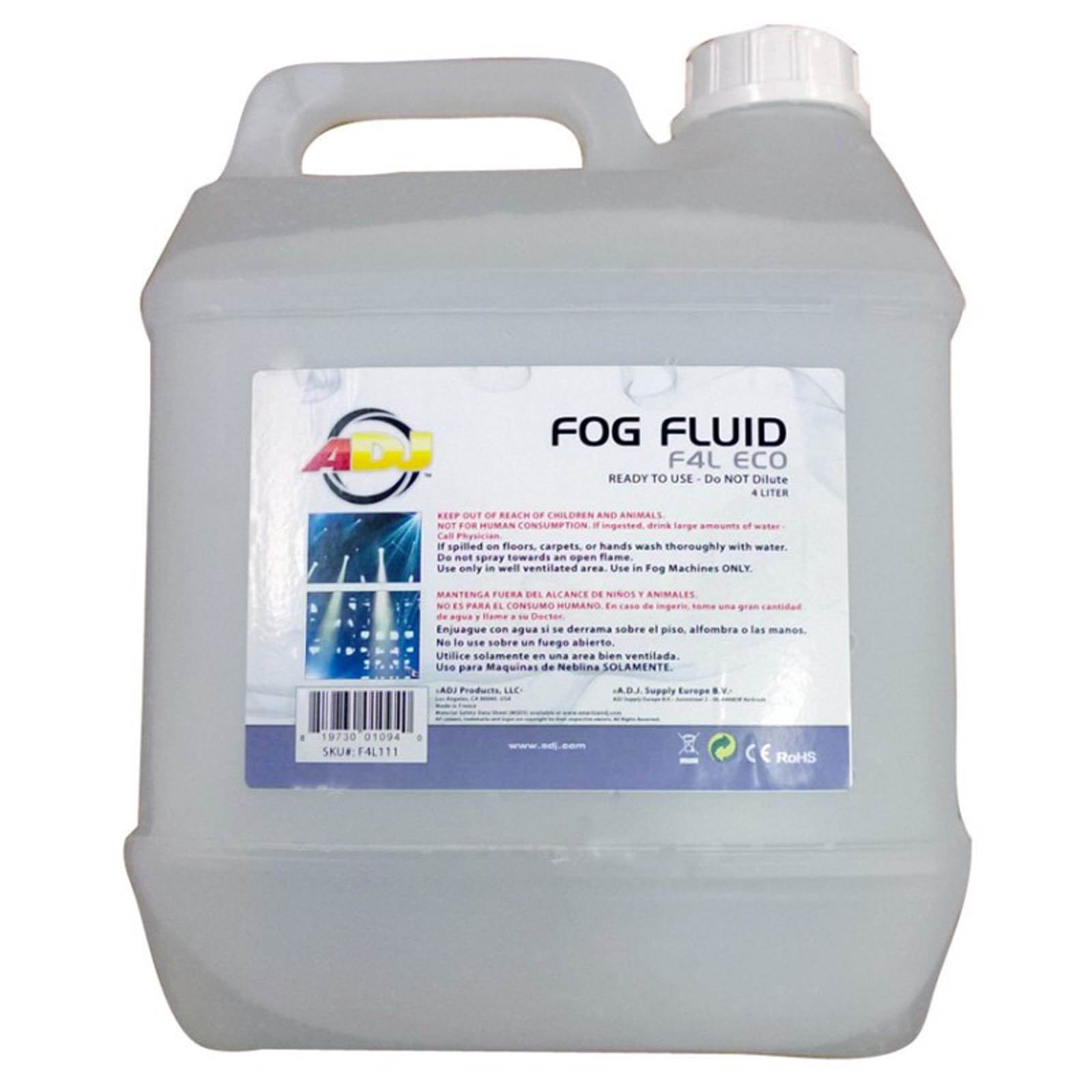 ADJ 4L Eco Fog Machine Juice, Water-Based Fog Fluid, Compatible with ...