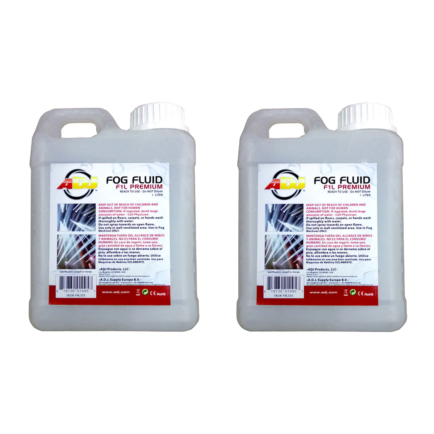 ADJ Products Premium 1 Liter Water Based Fog Machine Fluid, Fog Juice ...