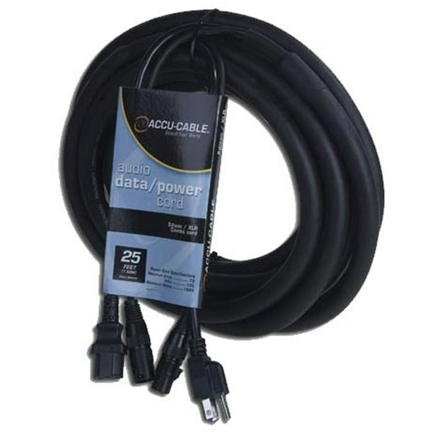 ADJ SKAC25 25 ft. American DJ Accu-Cable Audio Data XLR-IEC Power Cable ...