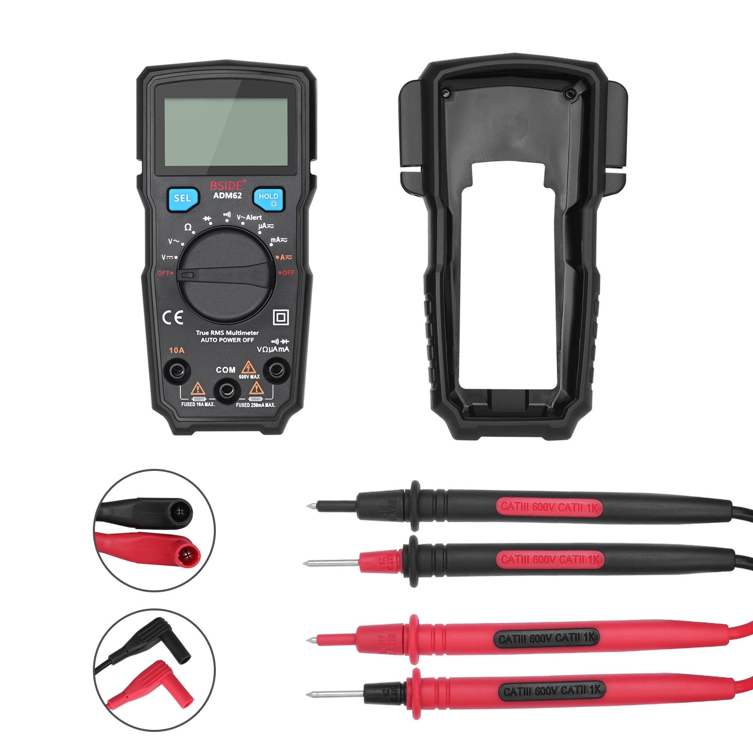 ADM66 Handheld Multimeter, 6000 Counts True RMS Meter AC DC AAA Battery ...